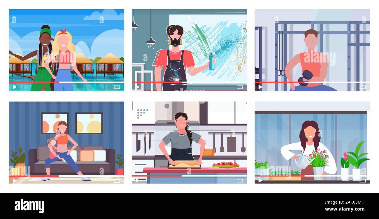 set bloggers recording online video vloggers doing live streaming ...