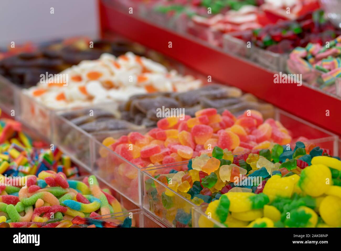 Rubber candies in all kinds of colors and flavors. In the form of ...