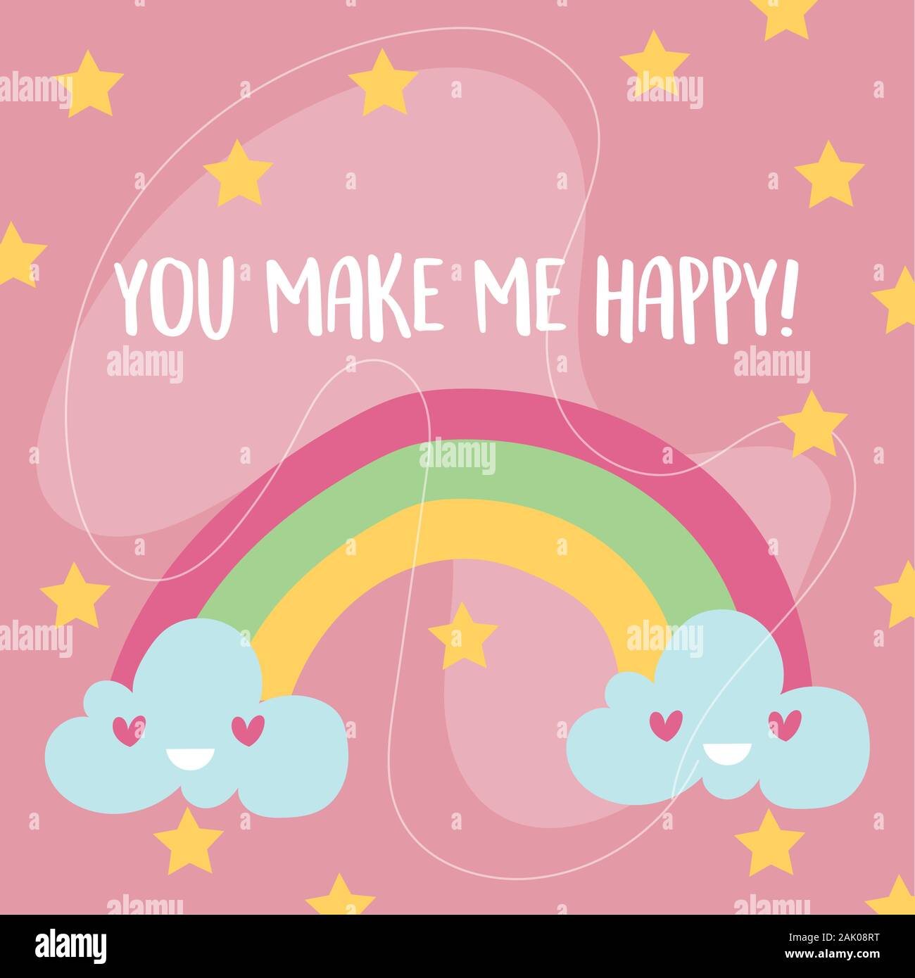 valentines day card with rainbow and clouds kawaii Stock Vector Image ...