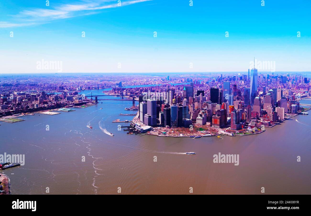 Manhattan with Hudson River and East River NYC reflex Stock Photo - Alamy