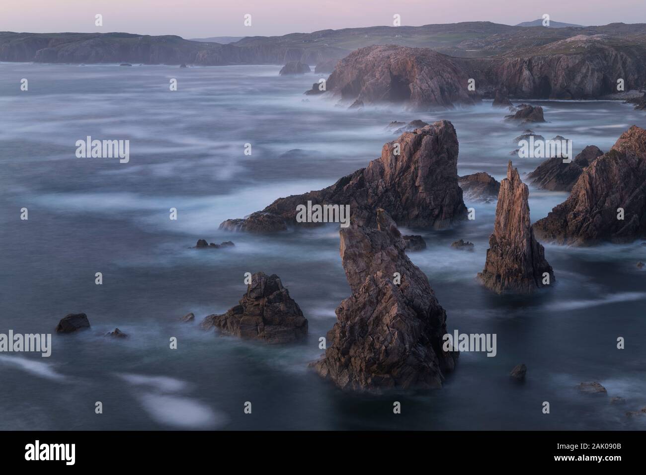 Jagged coastal sea stacks at Mangersta, Isle of Lewis, Outer Hebrides ...