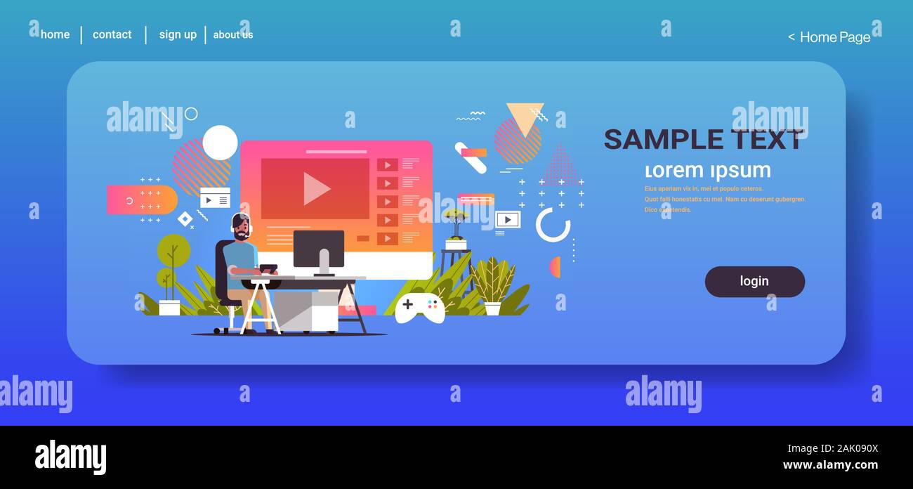 gamer blogger in headphones streaming live online video gaming blogging ...