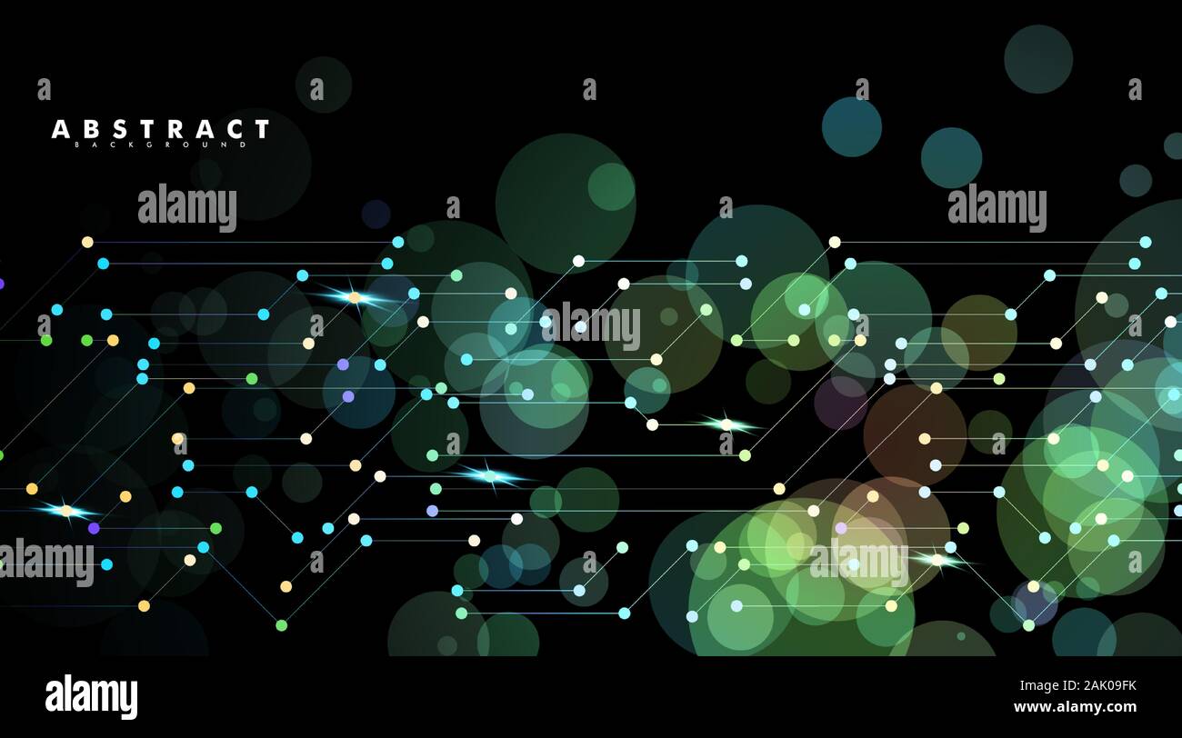 Abstract digital technology black background. lines and points ...