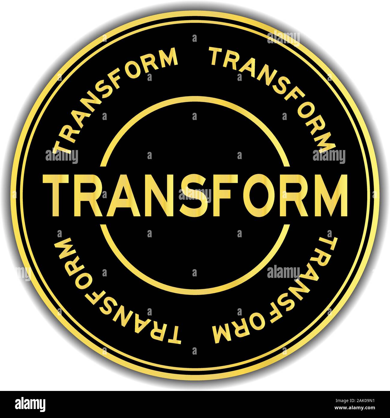 Gold color transform word round sticker on white background Stock ...