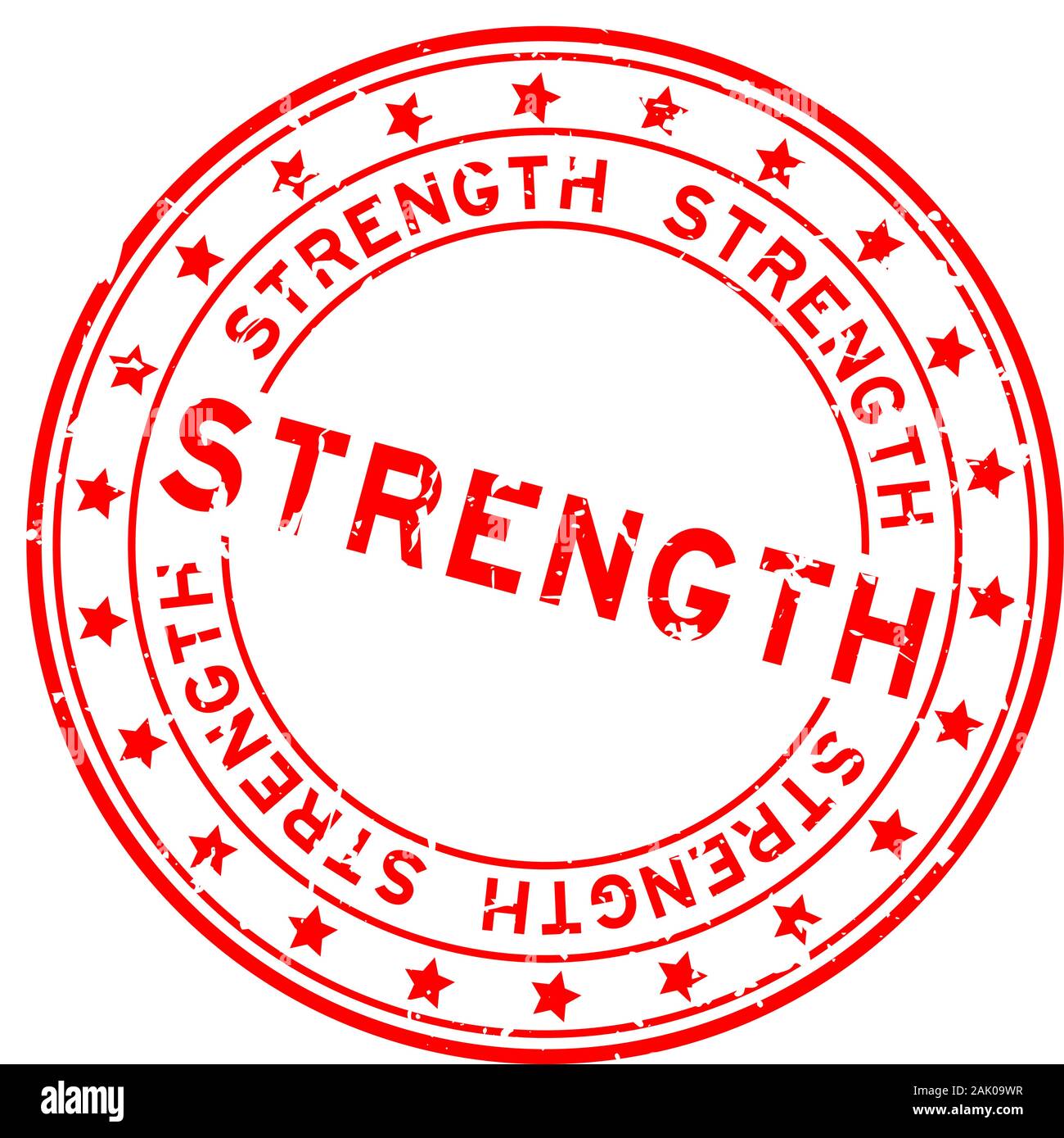 Grunge red strength word round rubber seal stamp on white background ...