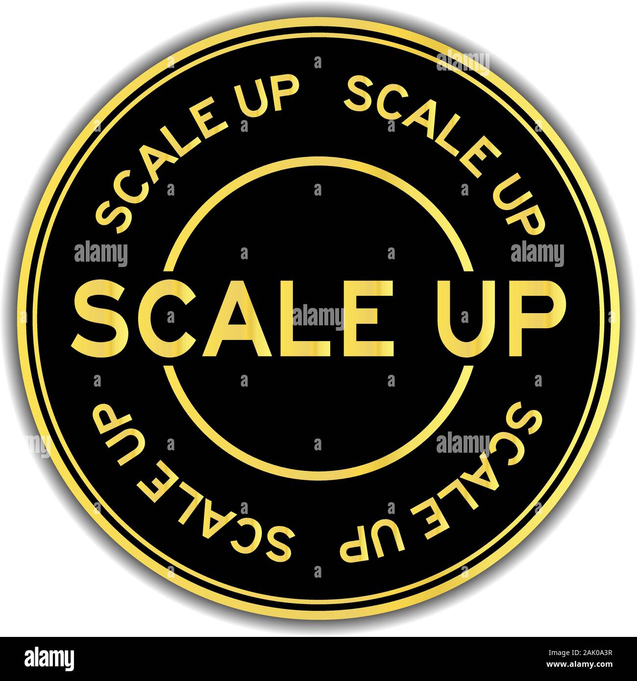 Gold color scale up word round sticker on white background Stock Vector ...