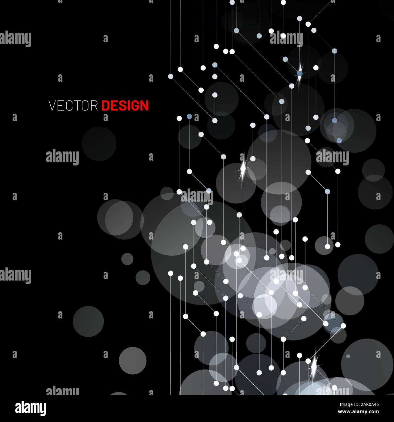 Abstract digital technology black background. lines and points ...