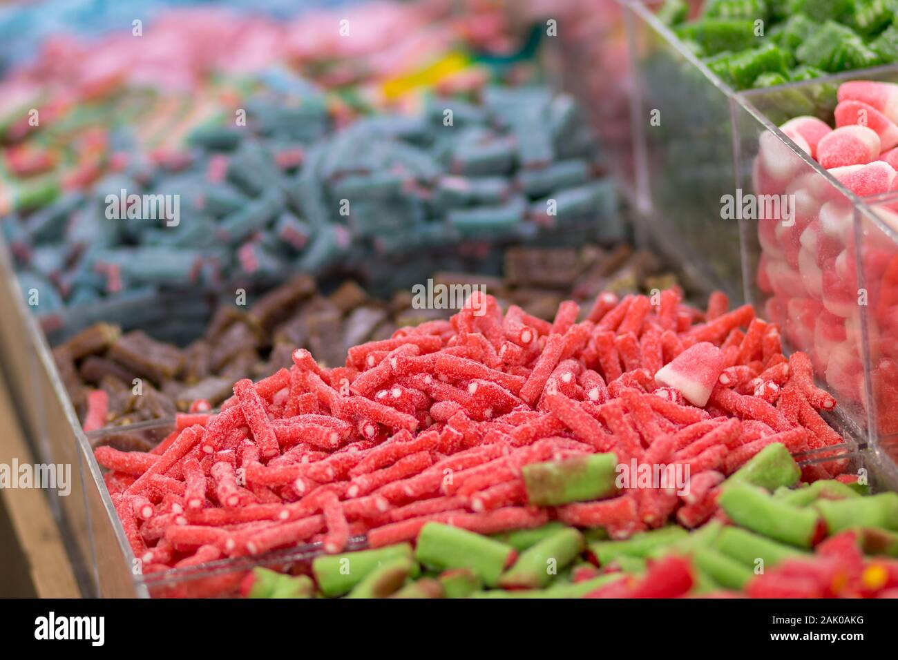 Rubber candies in all kinds of colors and flavors. In the form of ...