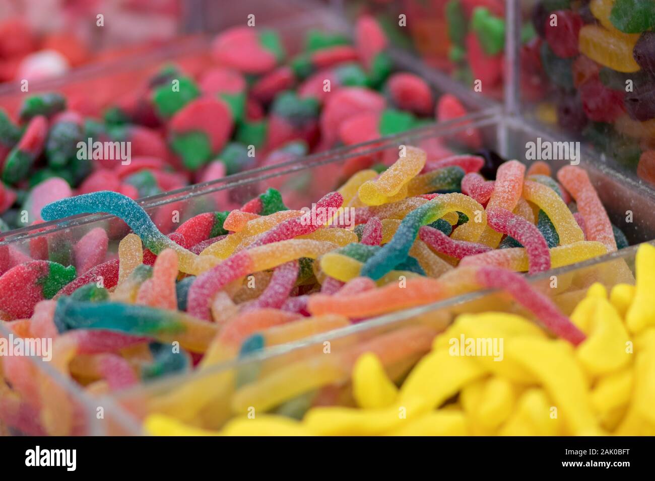 Rubber candies in all kinds of colors and flavors. In the form of ...