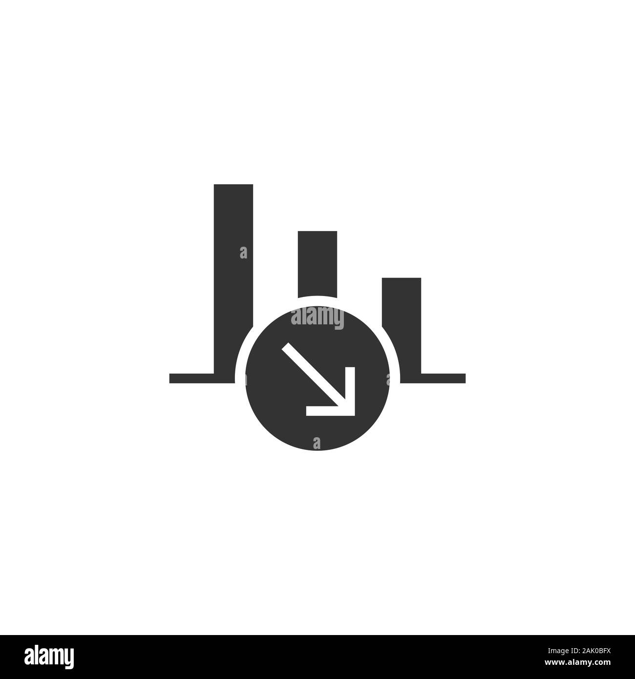 Market trend icon in flat style. Decline arrow with magnifier vector illustration on white ...