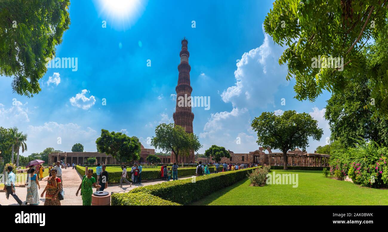 Delhi/ India - October 11,2019. Panoramic View of the Qutb complex with ...