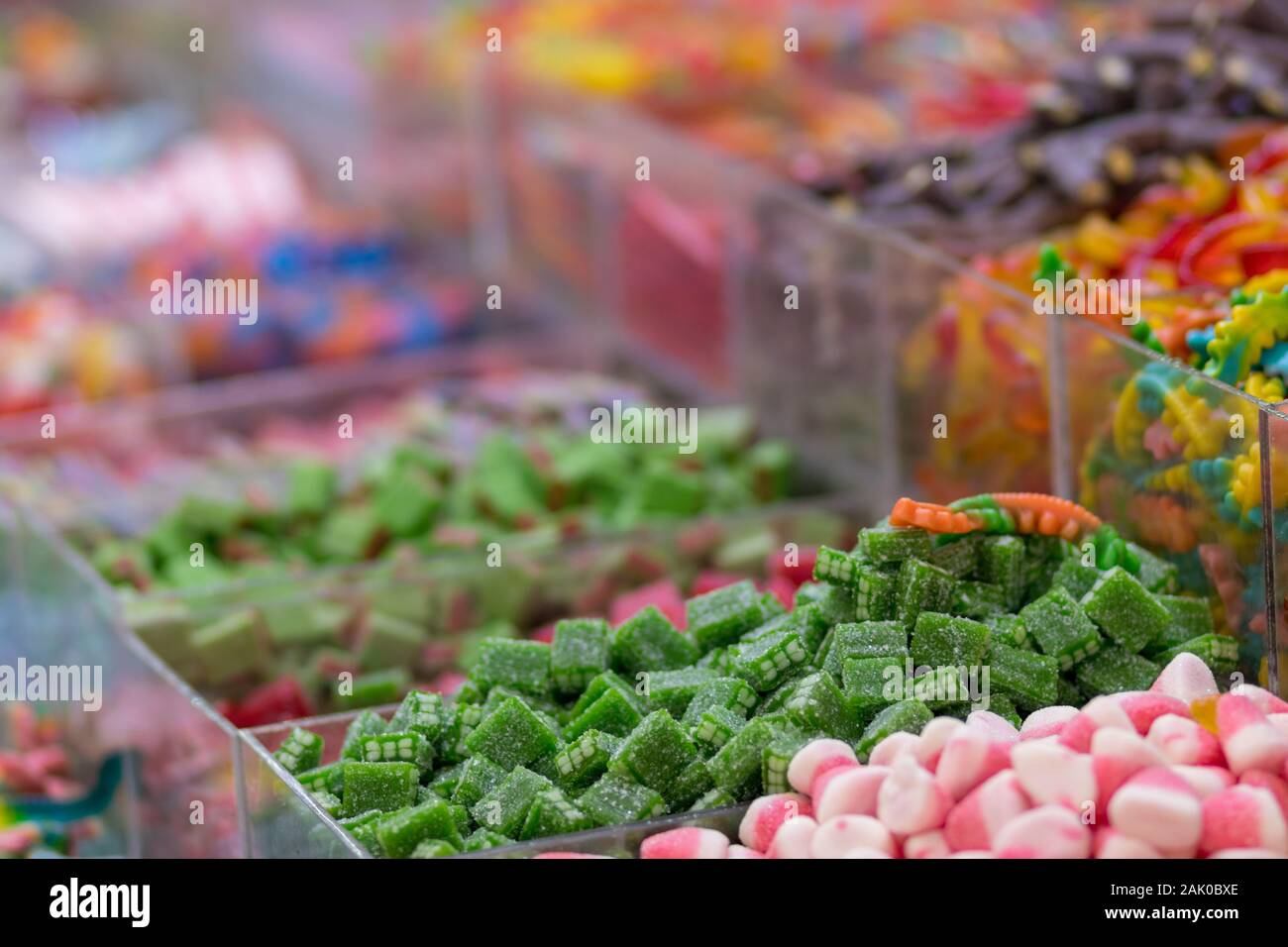 Rubber candies in all kinds of colors and flavors. In the form of ...