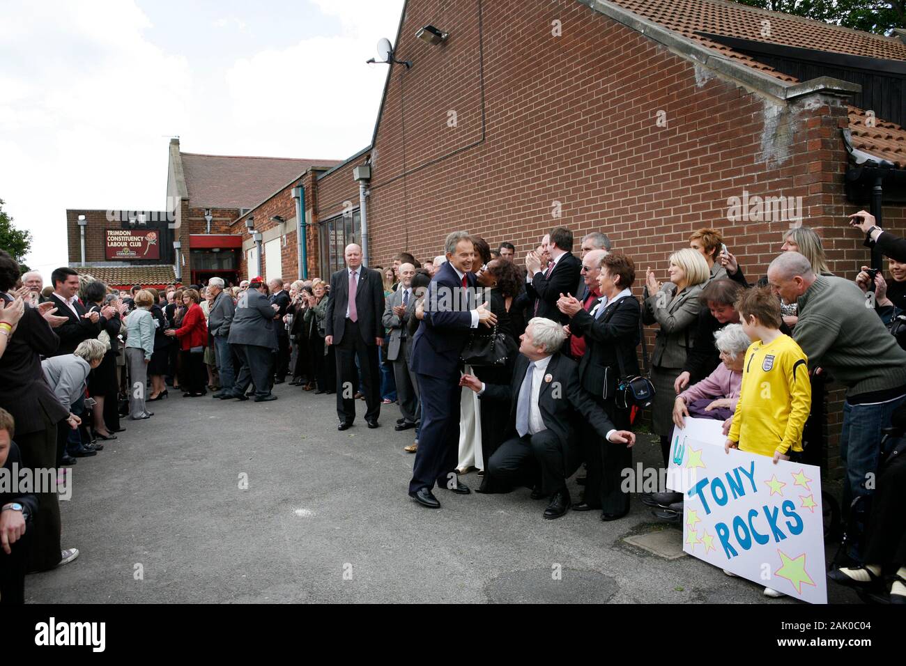 Tony Blair leaving Trimdon Labour Club in his Sedgefield constituincy ...