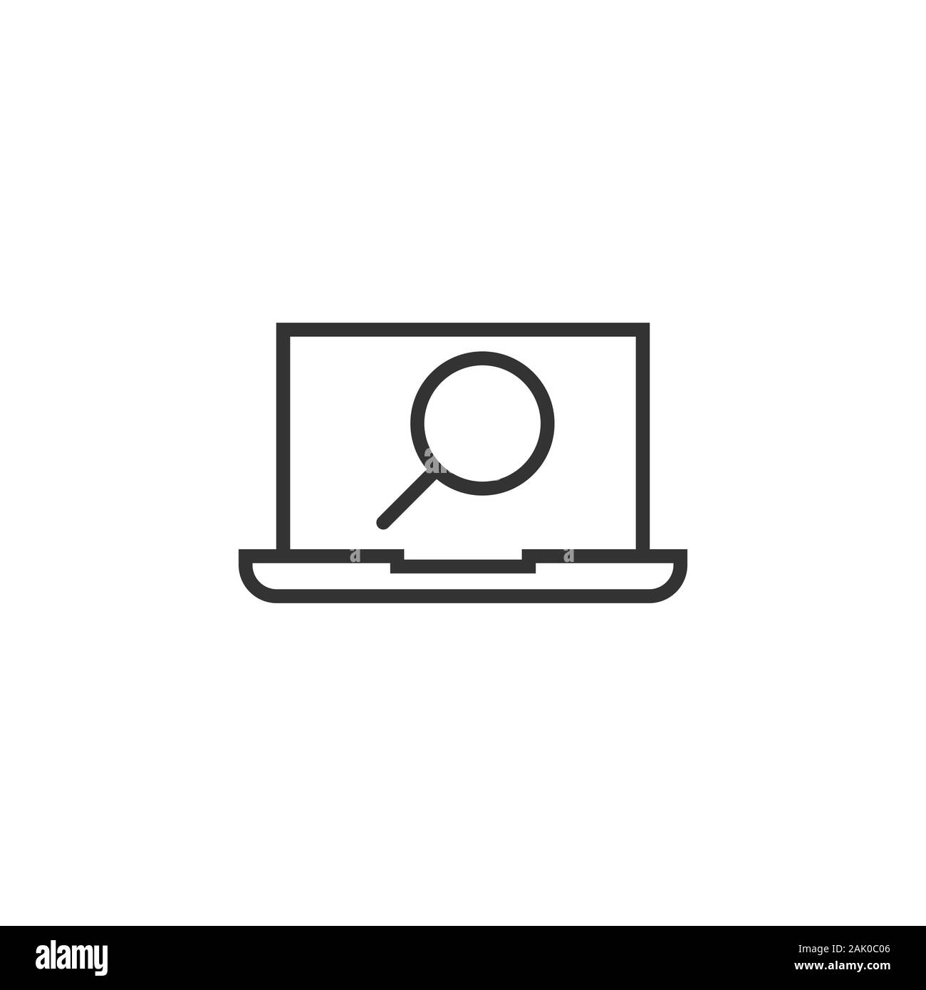 Computer search icon in flat style. Laptop with magnifying glass vector ...