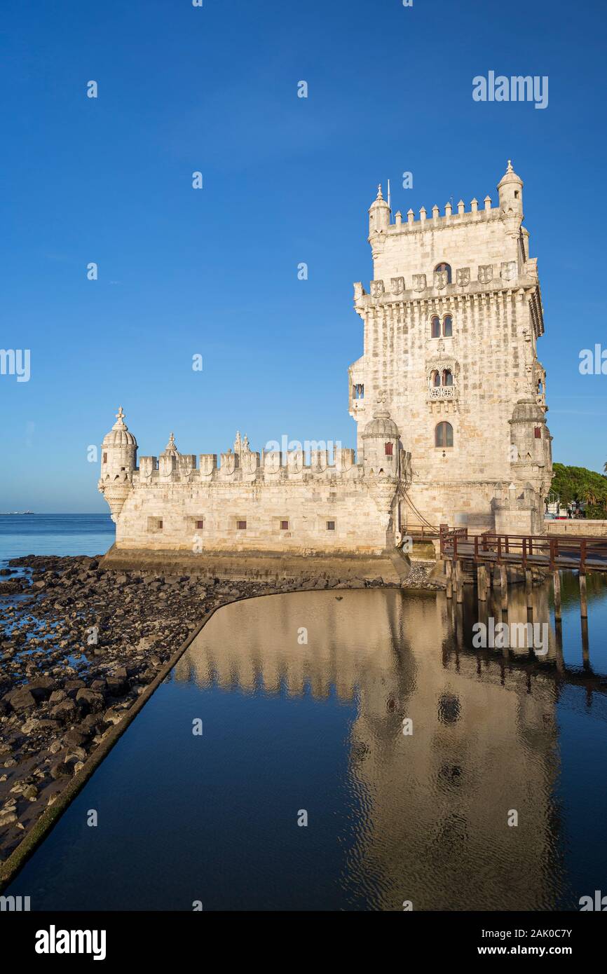 View of the historic 16th century Belem Tower (Torre de Belem) by the ...