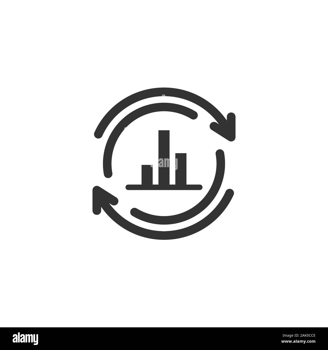 Growing bar graph icon in flat style. Increase arrow vector illustration on white isolated ...
