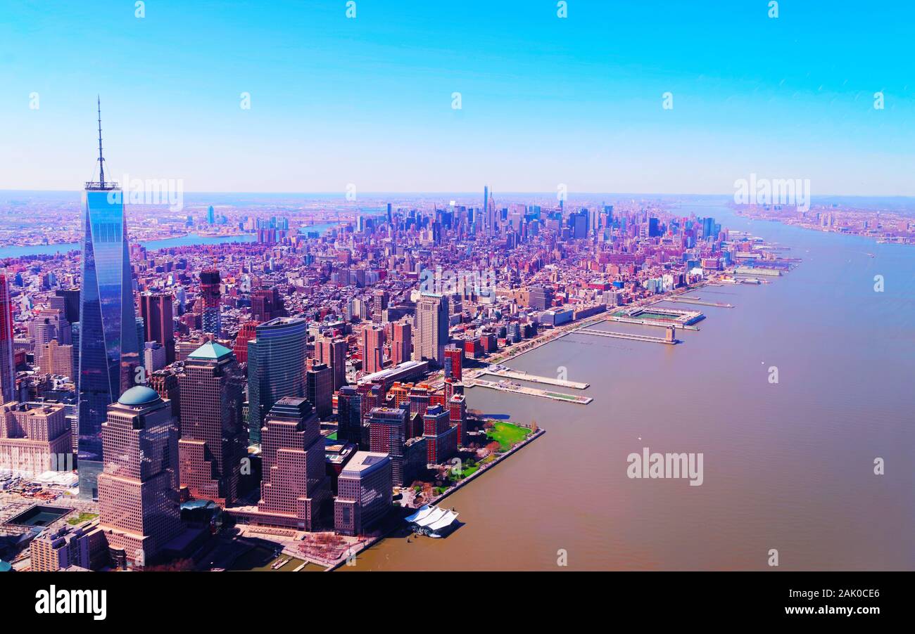 Aerial view on Manhattan and Hudson River New York reflex Stock Photo ...