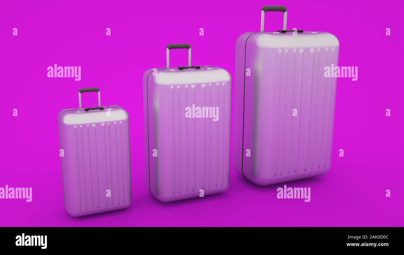 Three suitcases isolated on pink background, 3d illustration Stock ...