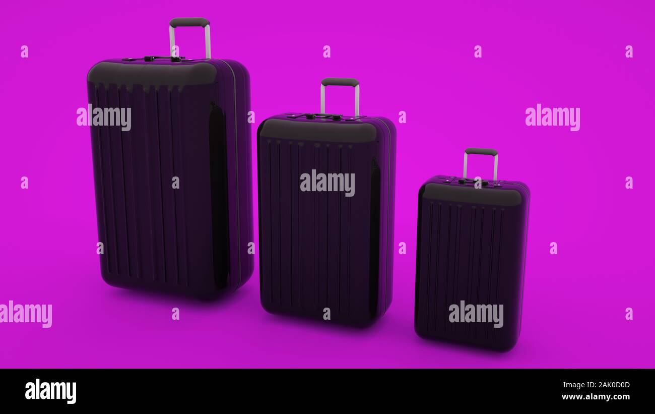Three suitcases isolated on pink background, 3d illustration Stock ...