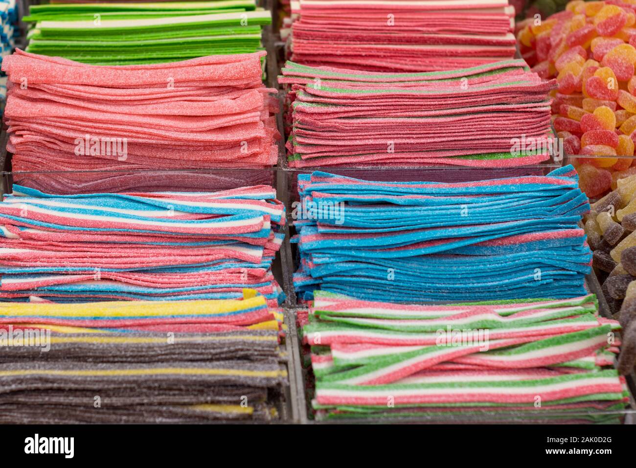 Rubber candies in all kinds of colors and flavors. In the form of ...