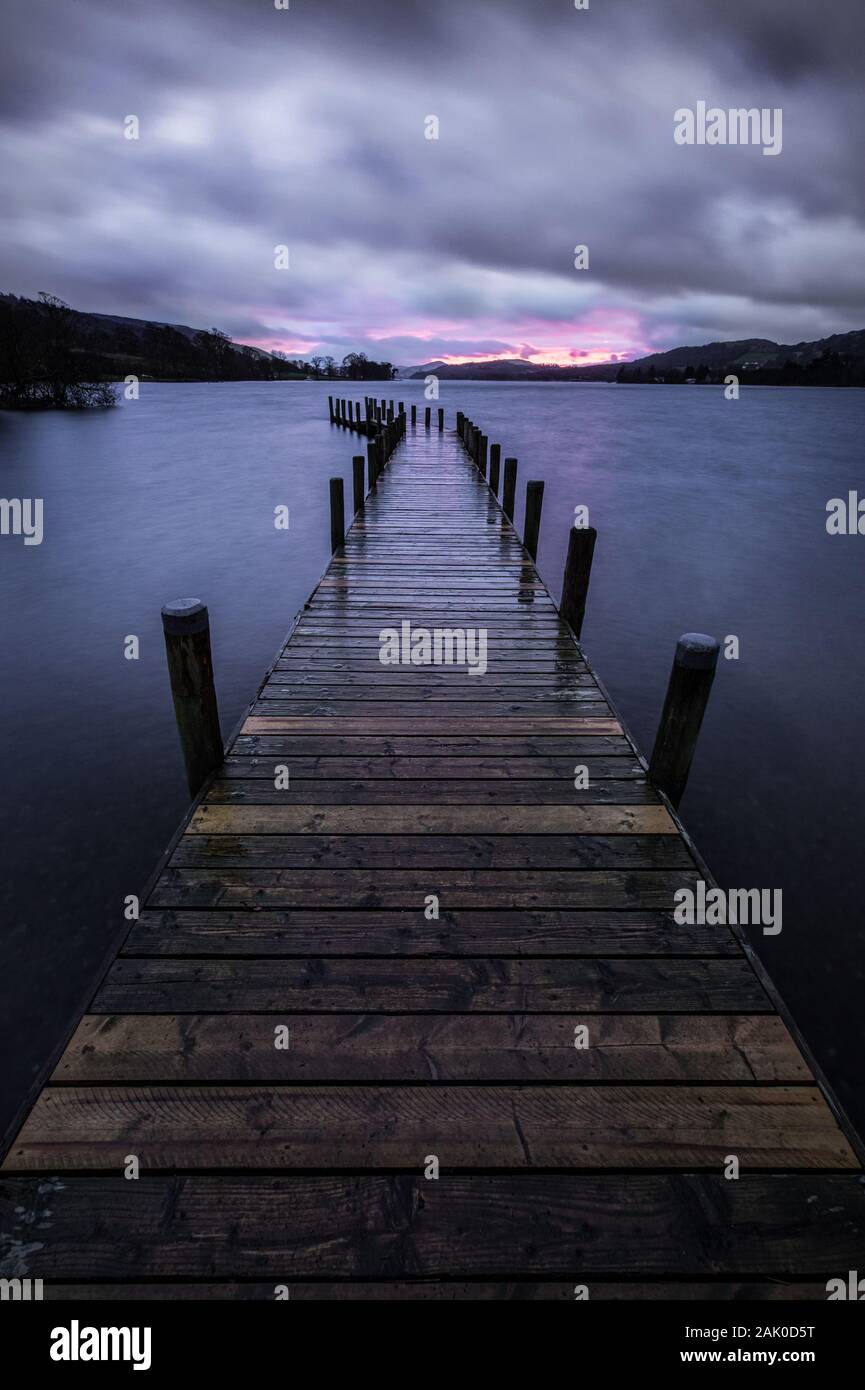 Monk Jetty at Sunset, Coniston Water, Lake District National Park ...