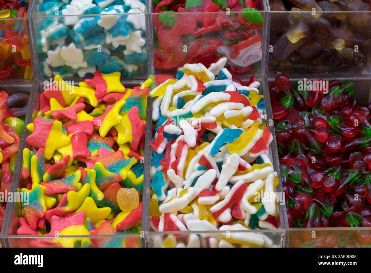 Rubber candies in all kinds of colors and flavors. In the form of ...