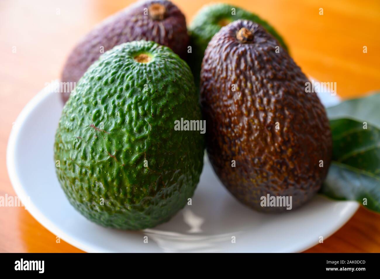 Fresh ripe green and brown avocados fruits ready to eat close up Stock ...