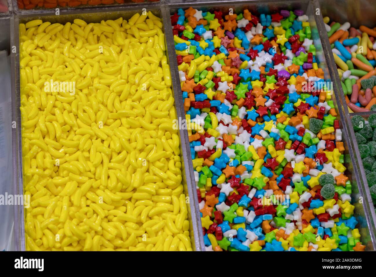 Rubber candies in all kinds of colors and flavors. In the form of ...