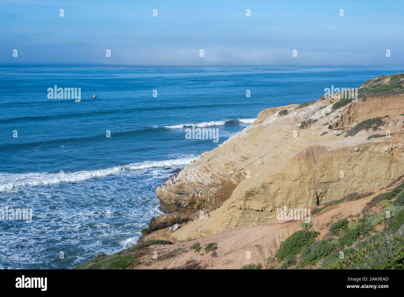 Rocky coastline on a winter morning at the Cabrillo National Monument ...