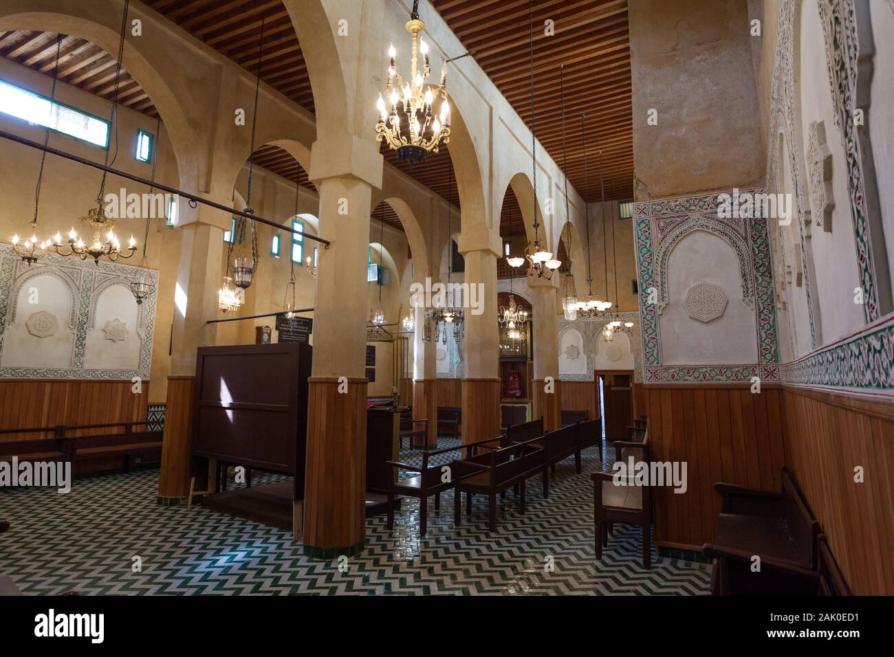 The interior of Slat Al Fassiyine Synagogue in the old Jewish quarter ...