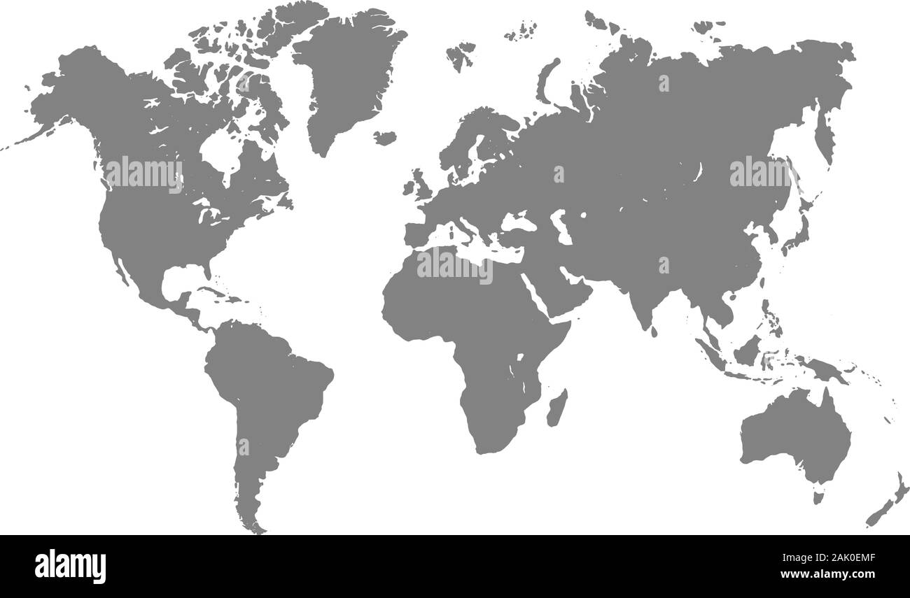 World map vector, isolated on white background. Flat Earth, gray map ...