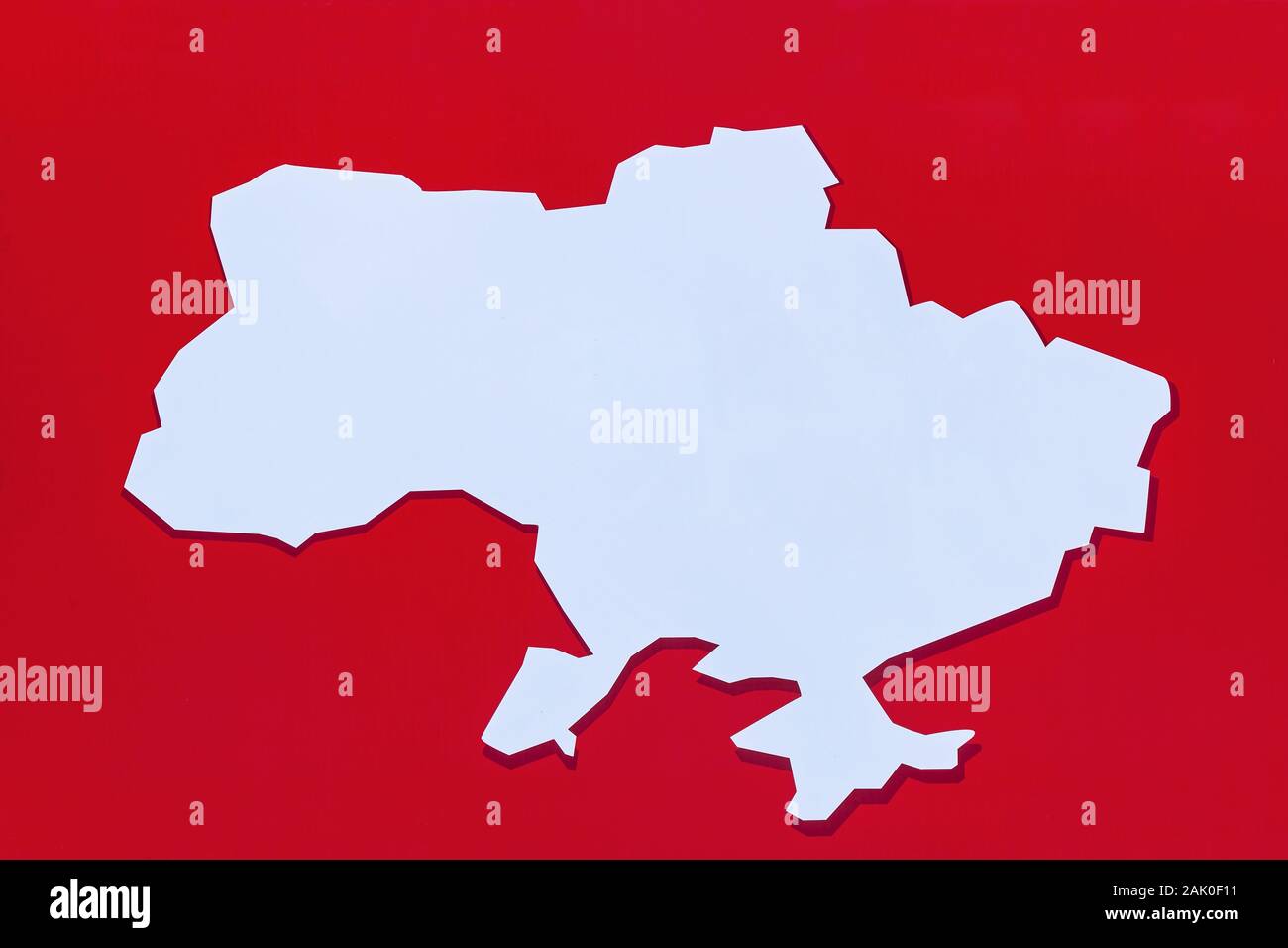 The white map on the red background. The minimalist map of Ukraine with ...