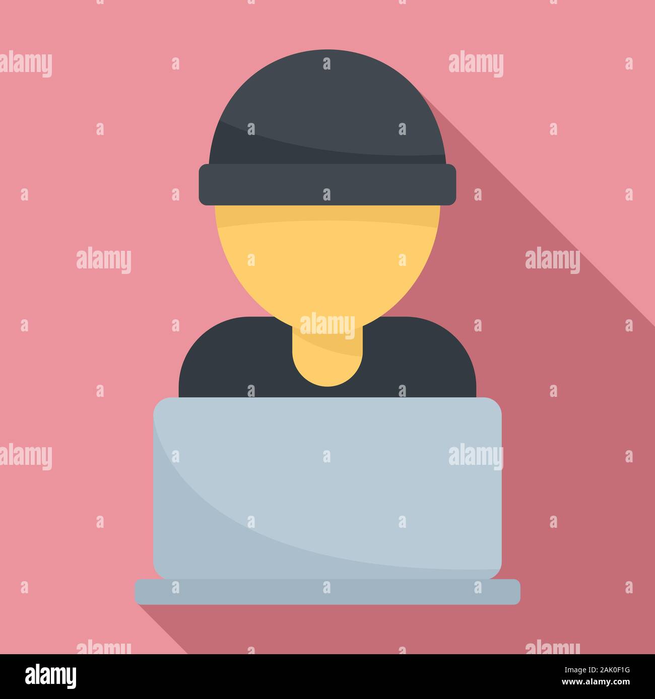 Hacker laptop icon. Flat illustration of hacker laptop vector icon for ...