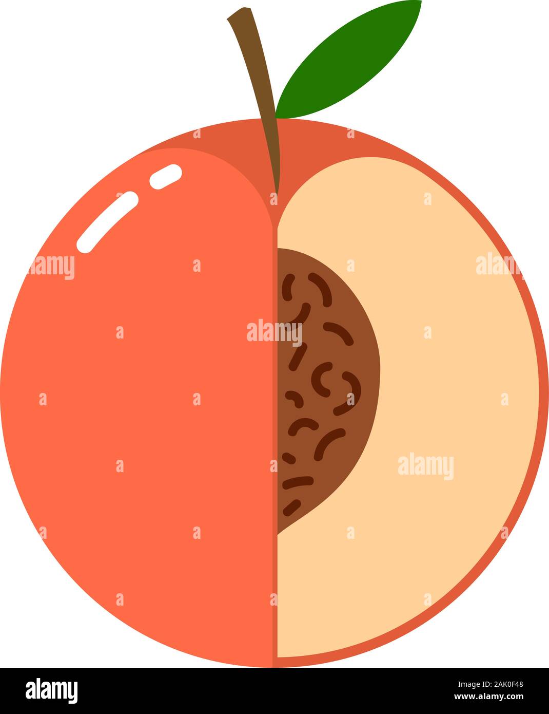 peach fruit sphere with half slice logo, flat icon design template ...