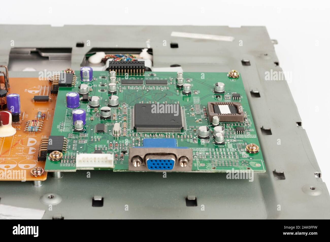 Printed circuit board of LCD monitor, board with chips and D-Sub ...
