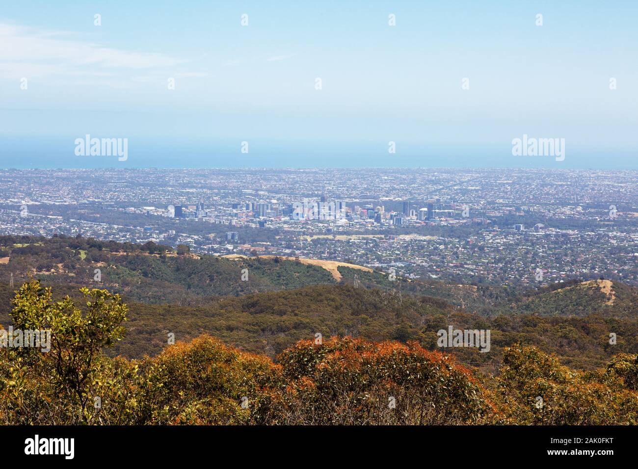 Adelaide Australia - view of the city from the summit of Mount Lofty in ...
