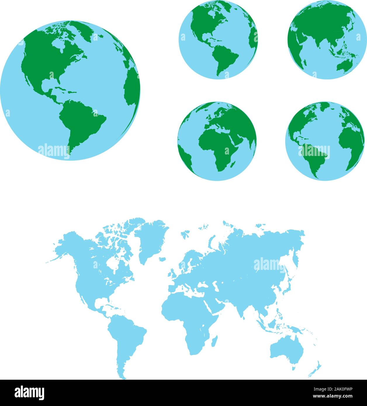 World map with earth globes, editable vector on white Stock Vector ...