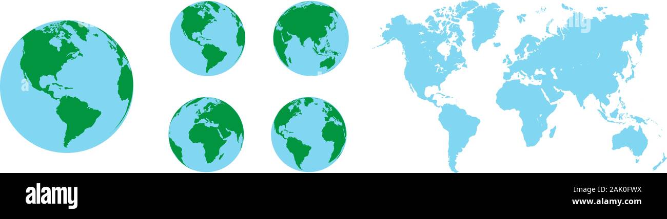 World map with earth globes, editable vector on white Stock Vector ...