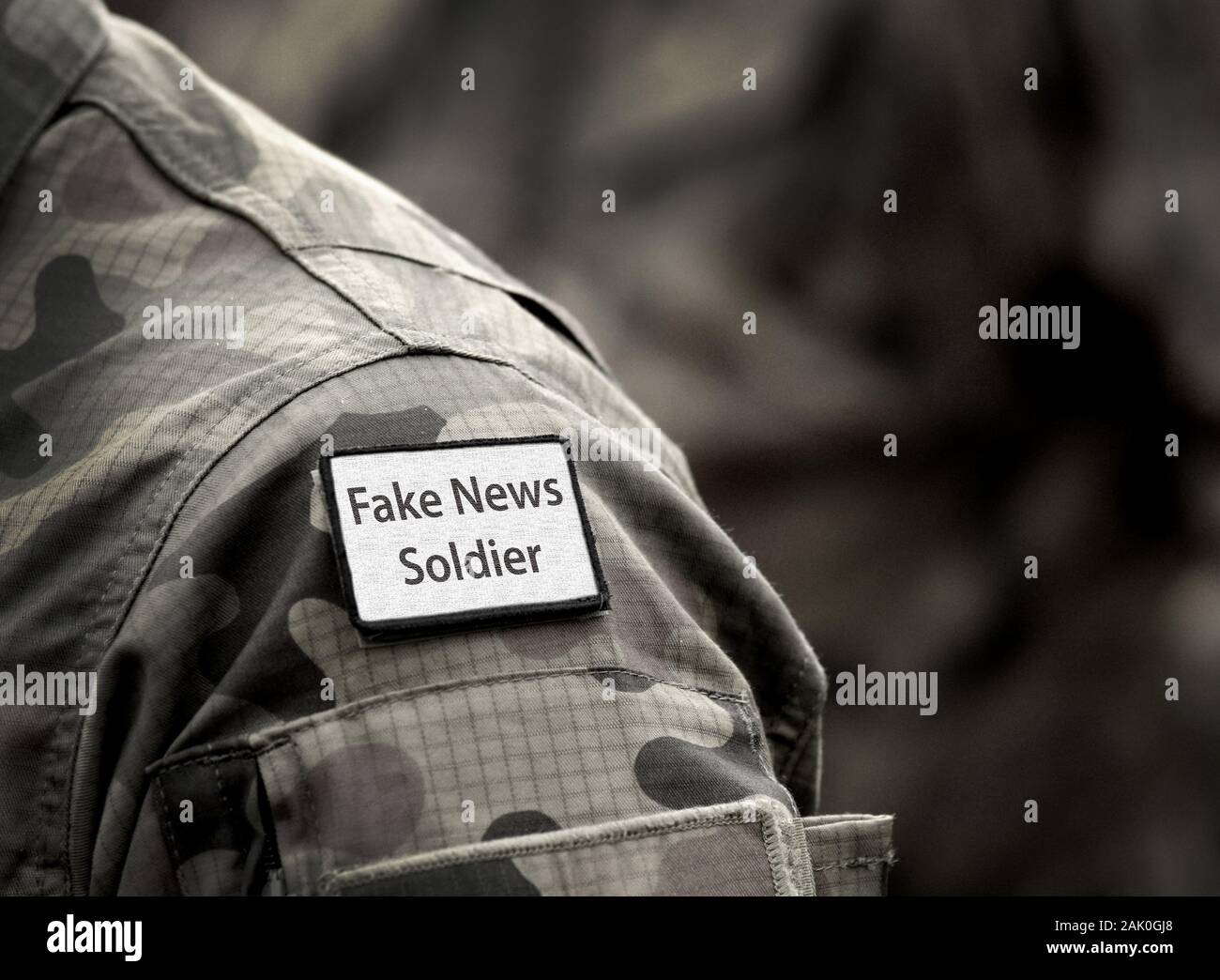 Fake News Soldier. Inscription Fake News Soldier on military uniform ...