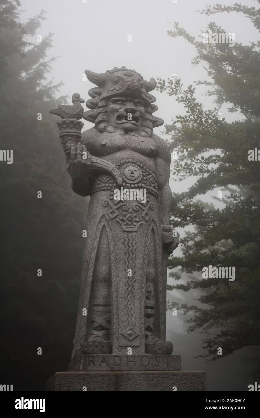 The statue of the pagan god of Slavs Radegast on mountain Radhost - the ...