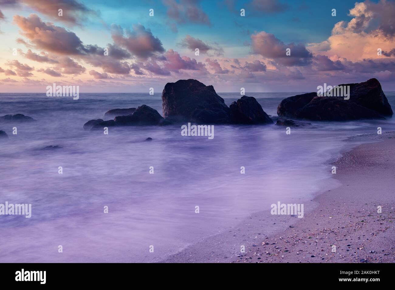 Summer seasonal natural vacation background. Romantic morning at sea ...