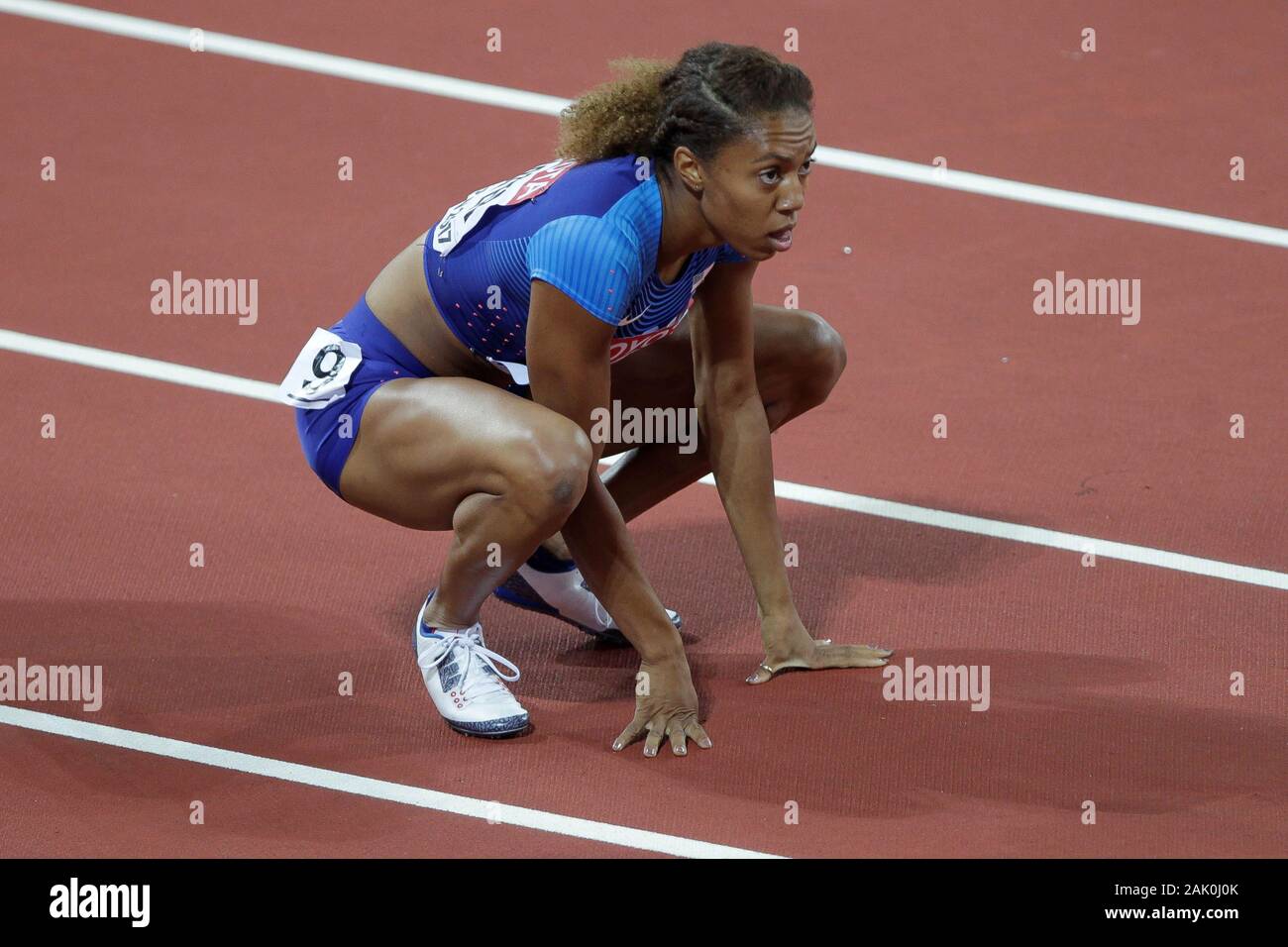 Kori Carter (USA) during the Final 400m Hurdles Women of the IAAF World ...