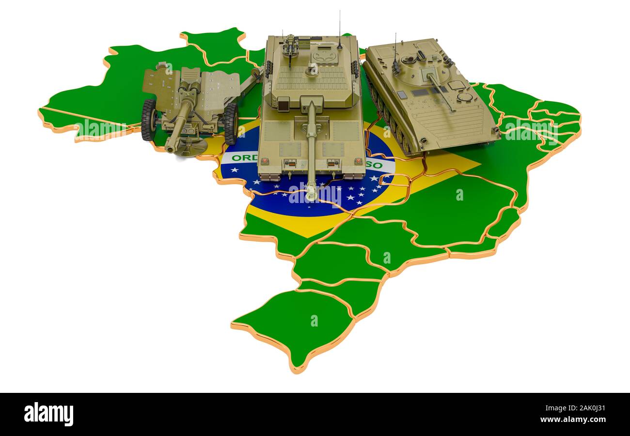 Combat vehicles on Brazilian map. Military defence of Brazil concept ...