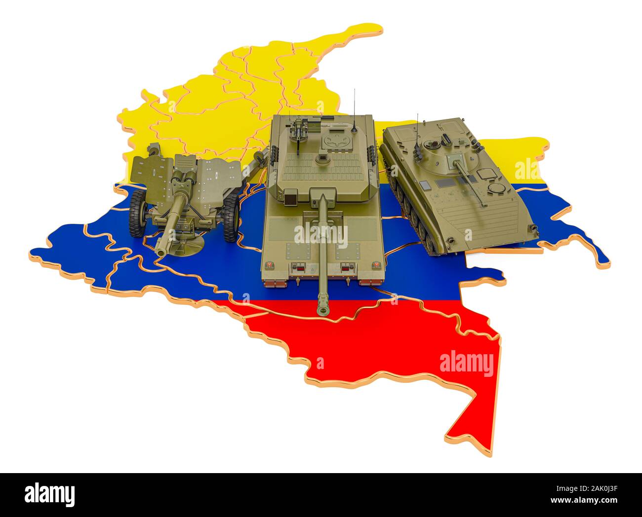 Combat vehicles on Columbian map. Military defence of Columbia concept ...