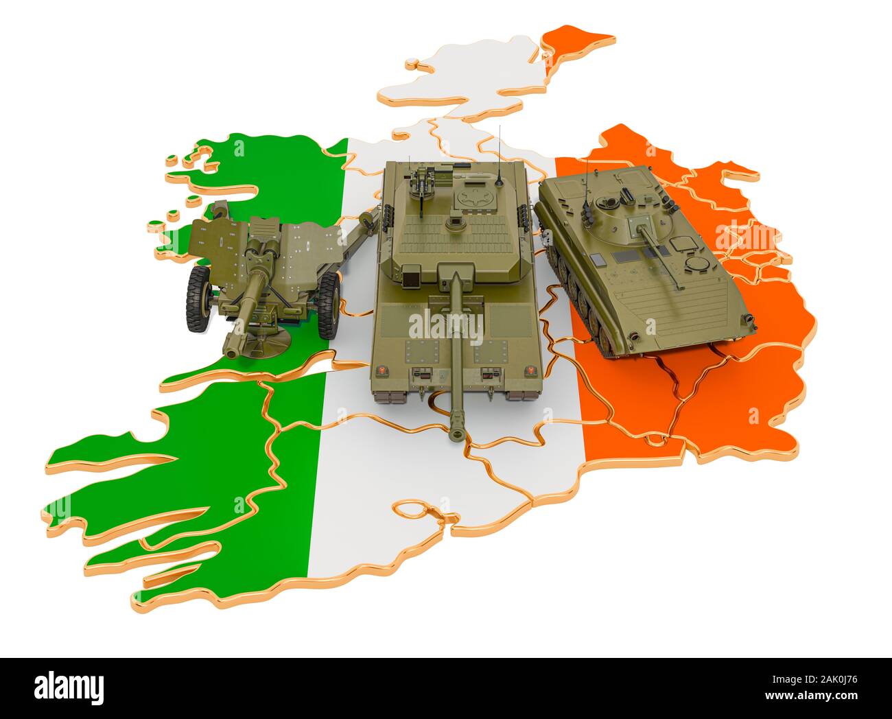 Combat vehicles on Irish map. Military defence of Ireland concept, 3D ...