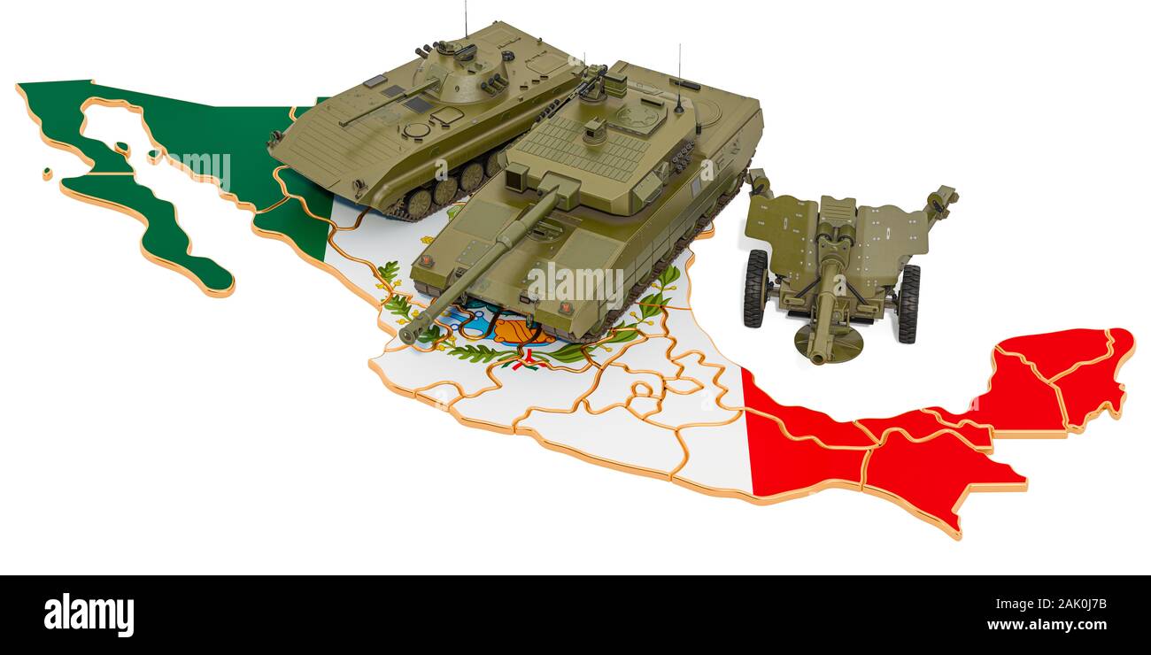 Combat vehicles on Mexican map. Military defence of Mexico concept, 3D ...