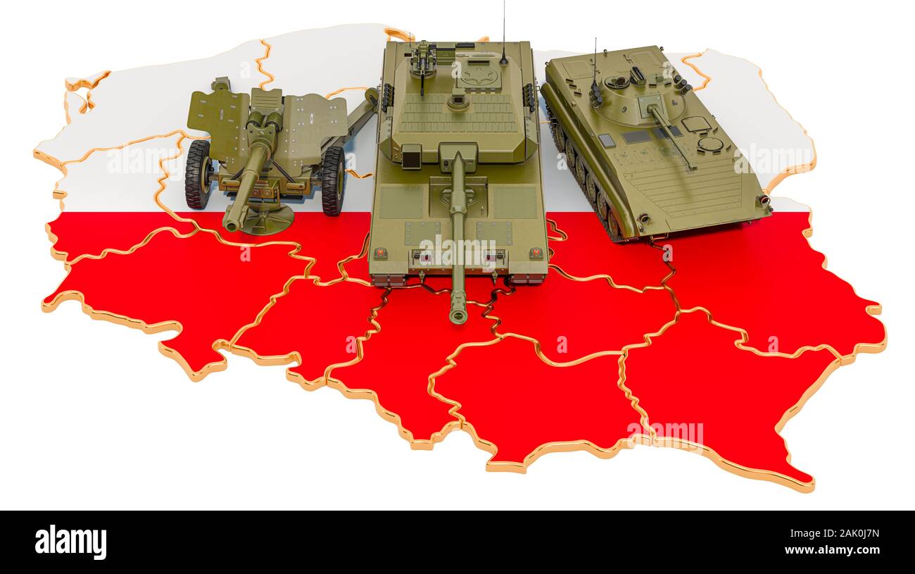 Combat vehicles on Polish map. Military defence of Poland concept, 3D ...