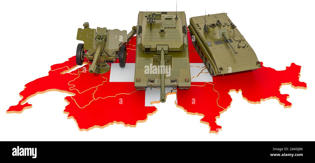Combat vehicles on Swiss map. Military defence of Switzerland concept ...
