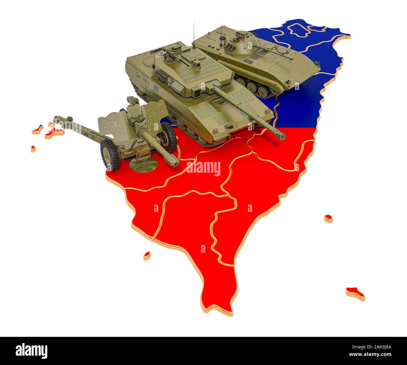 Combat vehicles on Thai map. Military defence of Taiwan concept, 3D ...