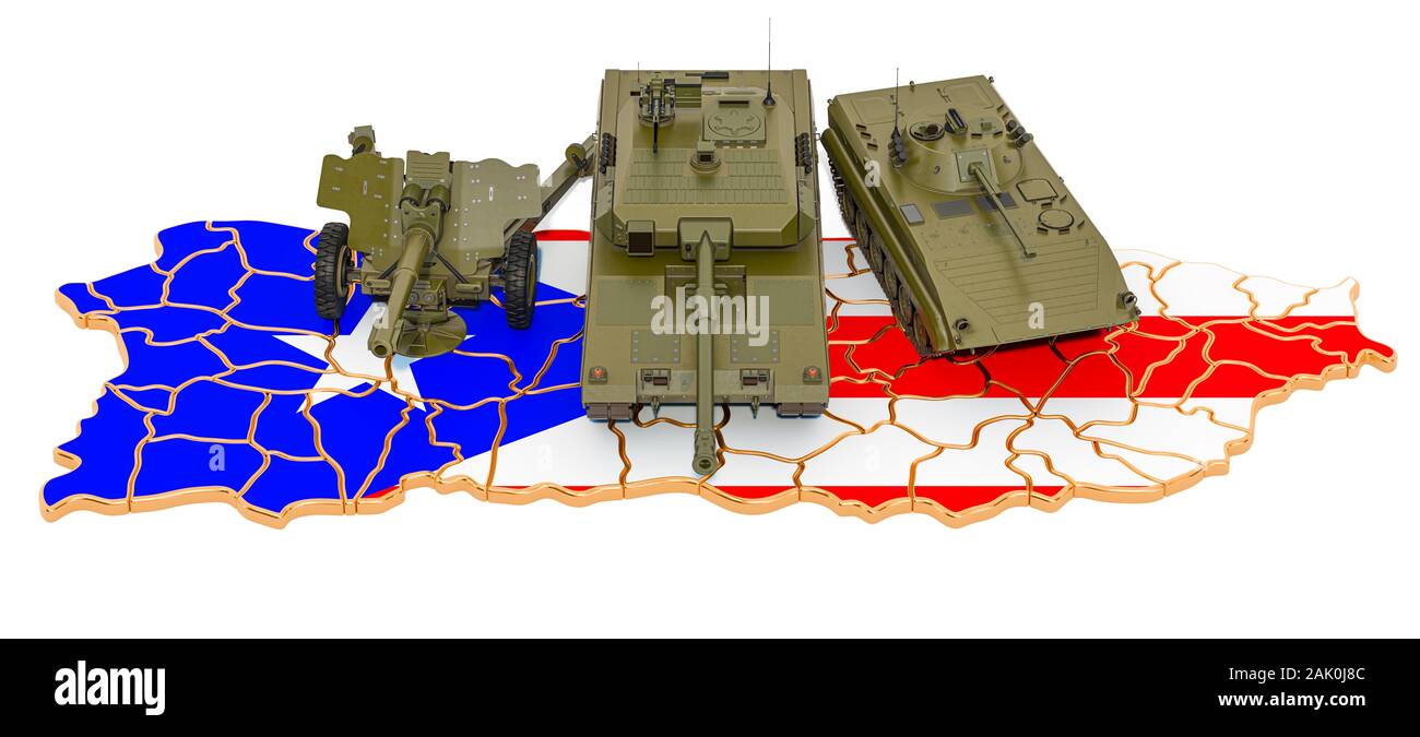 Combat vehicles on Puerto Rican map. Military defence of Puerto Rico ...